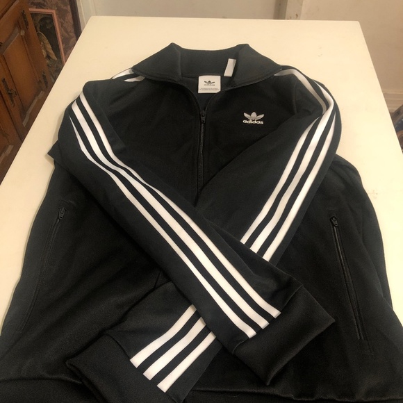adidas | Jackets & Coats | Adidas Black Jacket With Three White Stripes ...